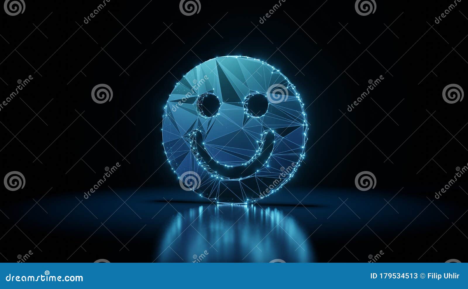 3d Rendering Wireframe Neon Glowing Symbol of Emoticons Smile on Black ...