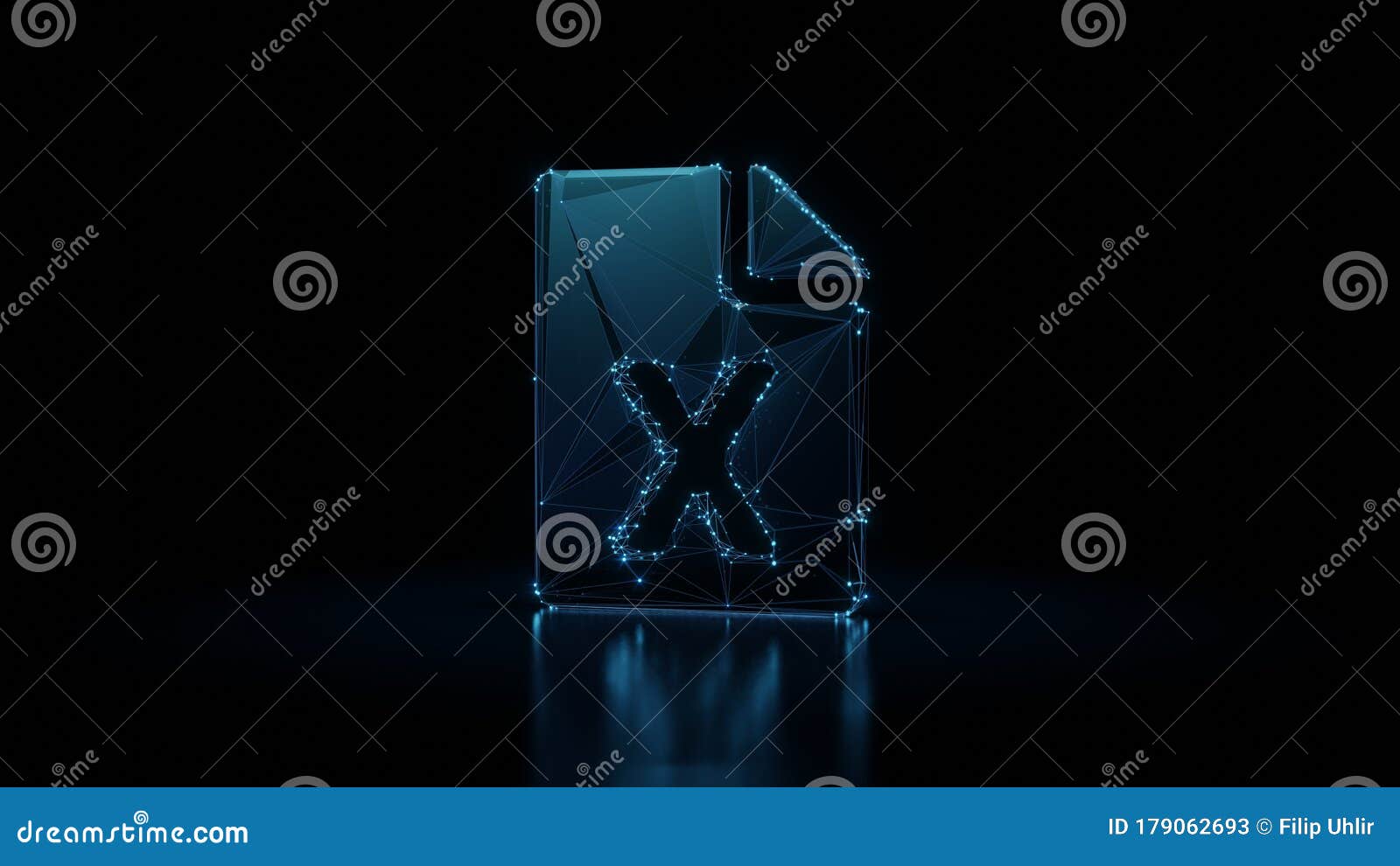 3d Rendering Wireframe Neon Glowing Symbol of File Excel on Black ...