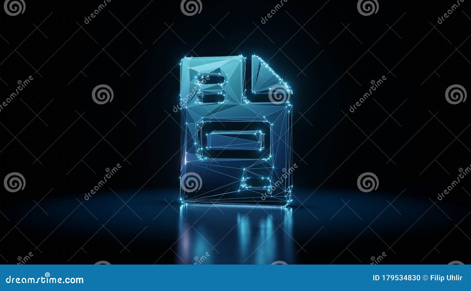 3d Rendering Wireframe Neon Glowing Symbol of File Invoice on Black ...