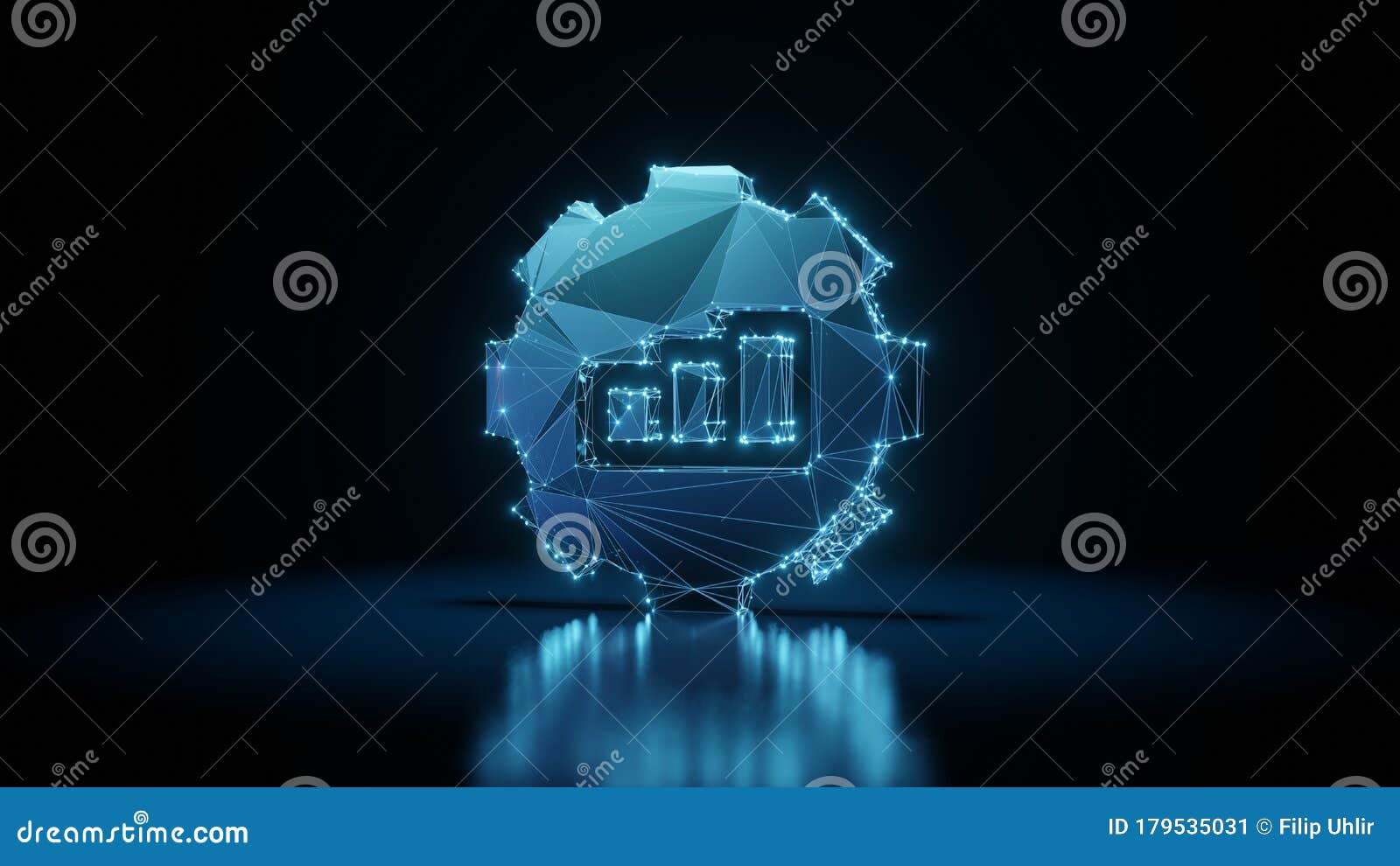 3d Rendering Wireframe Neon Glowing Symbol of Gear on Black Background ...