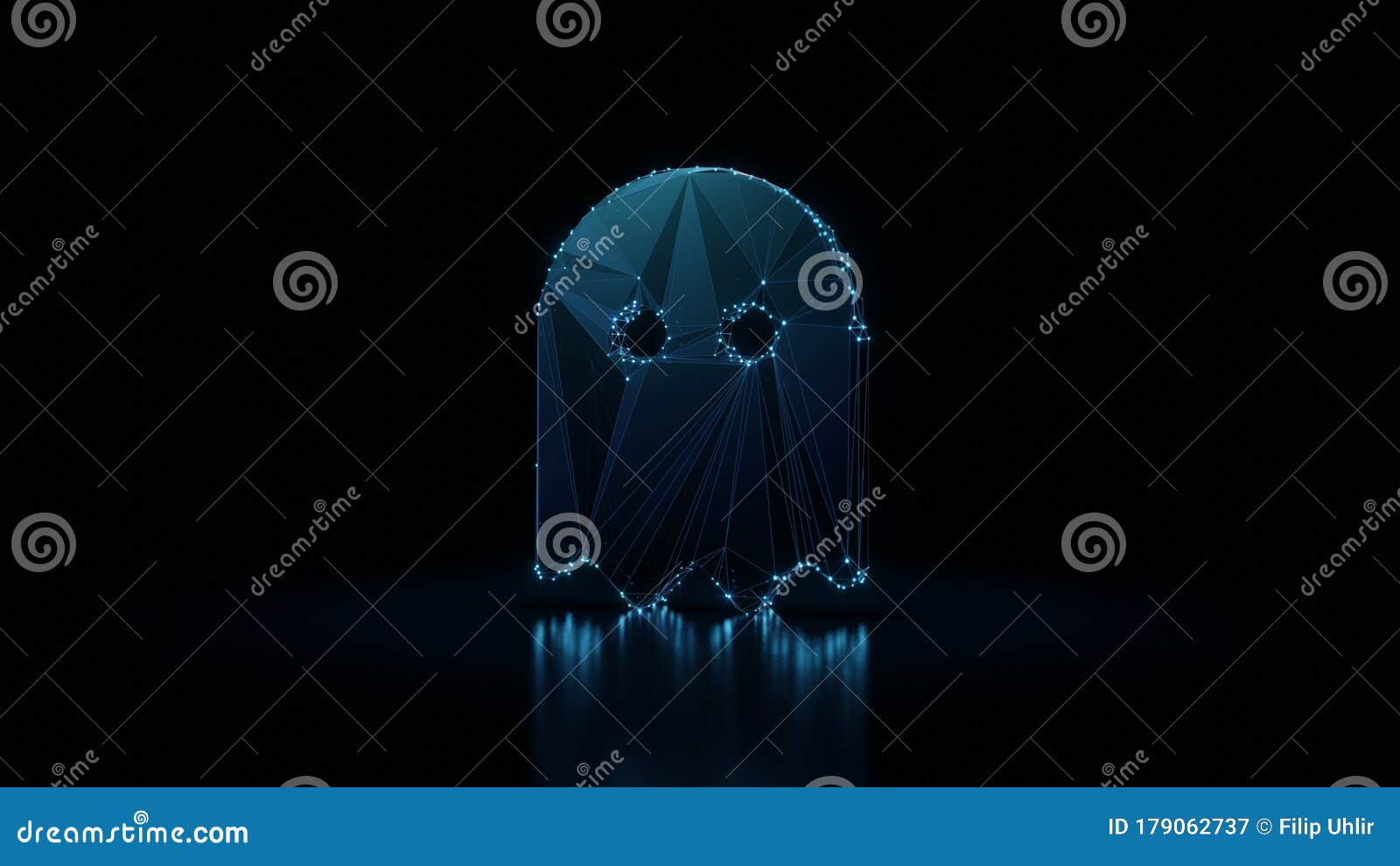 3d Rendering Wireframe Neon Glowing Symbol of Ghost on Black Background ...