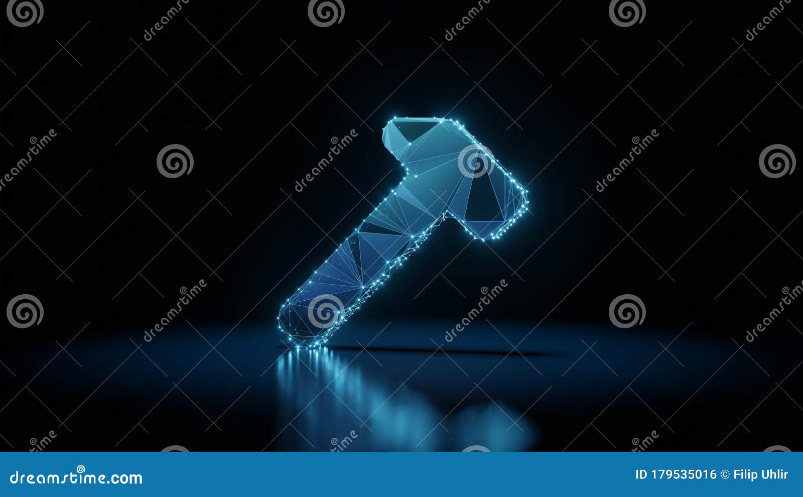 3d Rendering Wireframe Neon Glowing Symbol of Hammer on Black ...