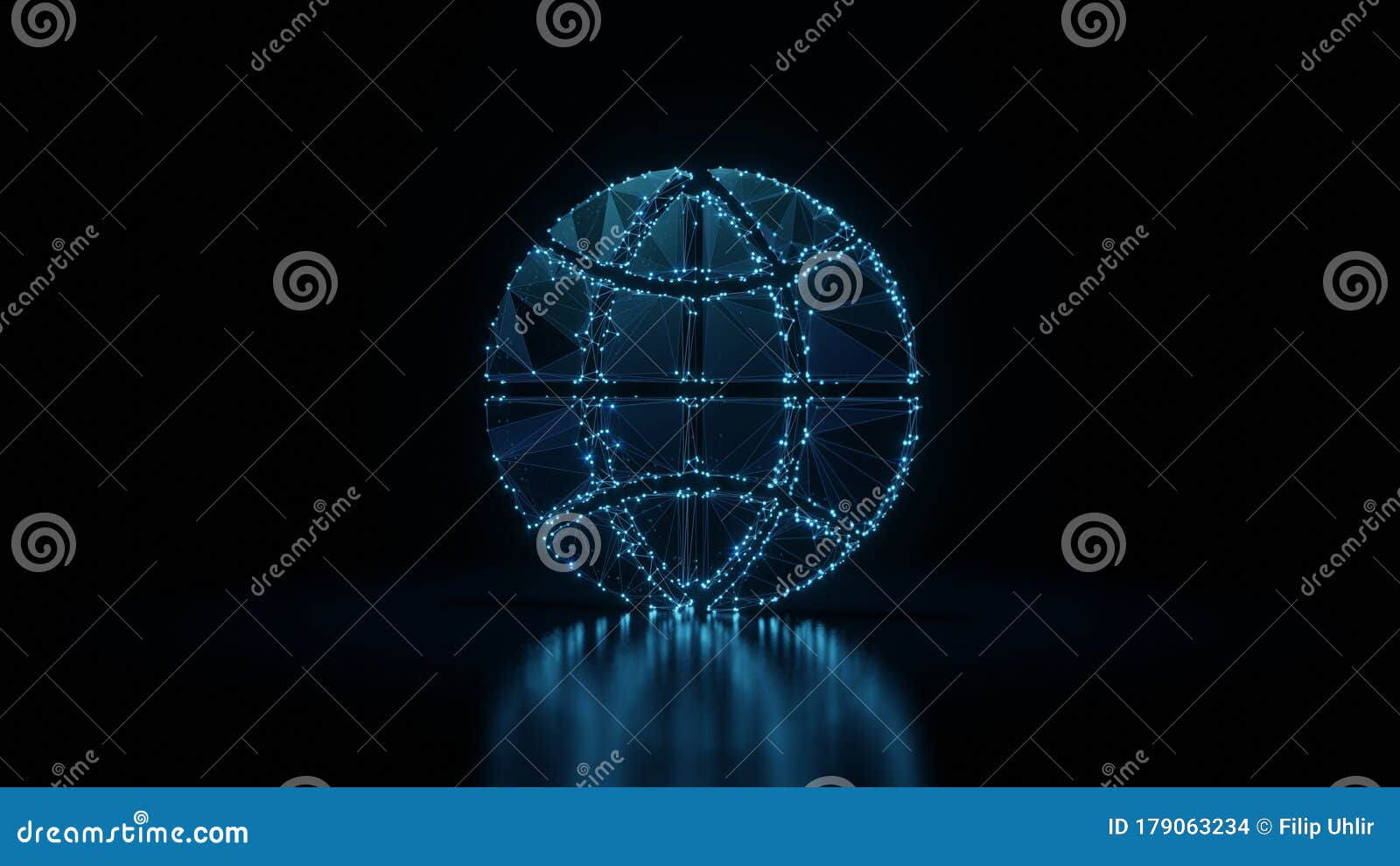3d Rendering Wireframe Neon Glowing Symbol Of Internet On Black ...
