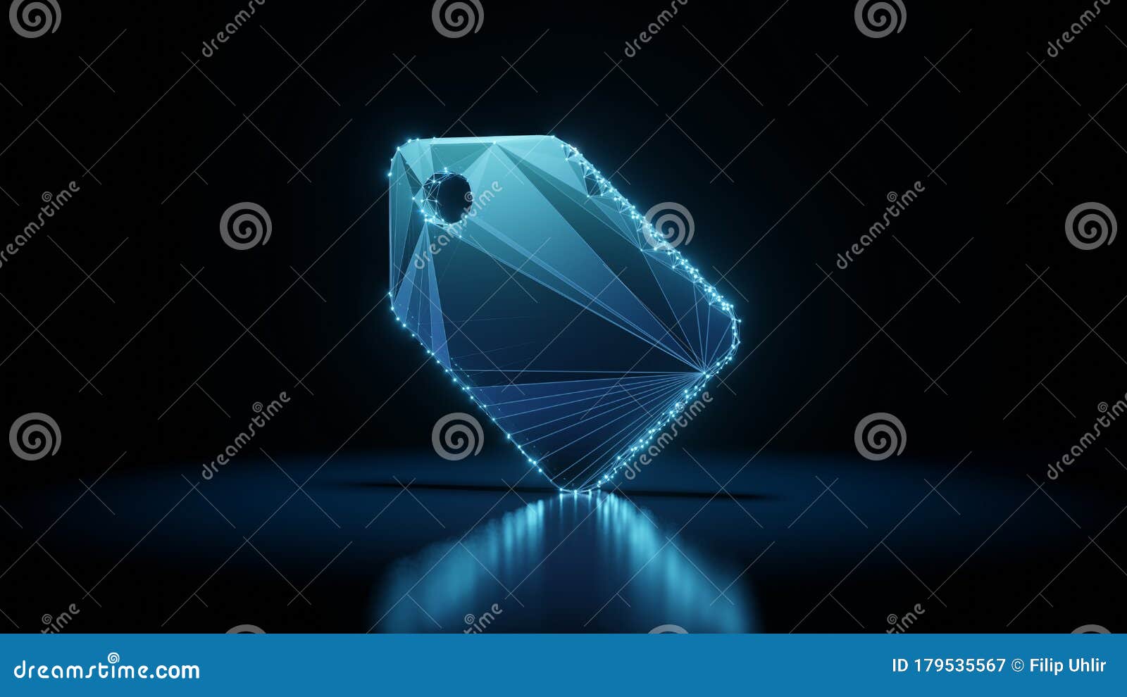 3d Rendering Wireframe Neon Glowing Symbol of Label on Black Background ...
