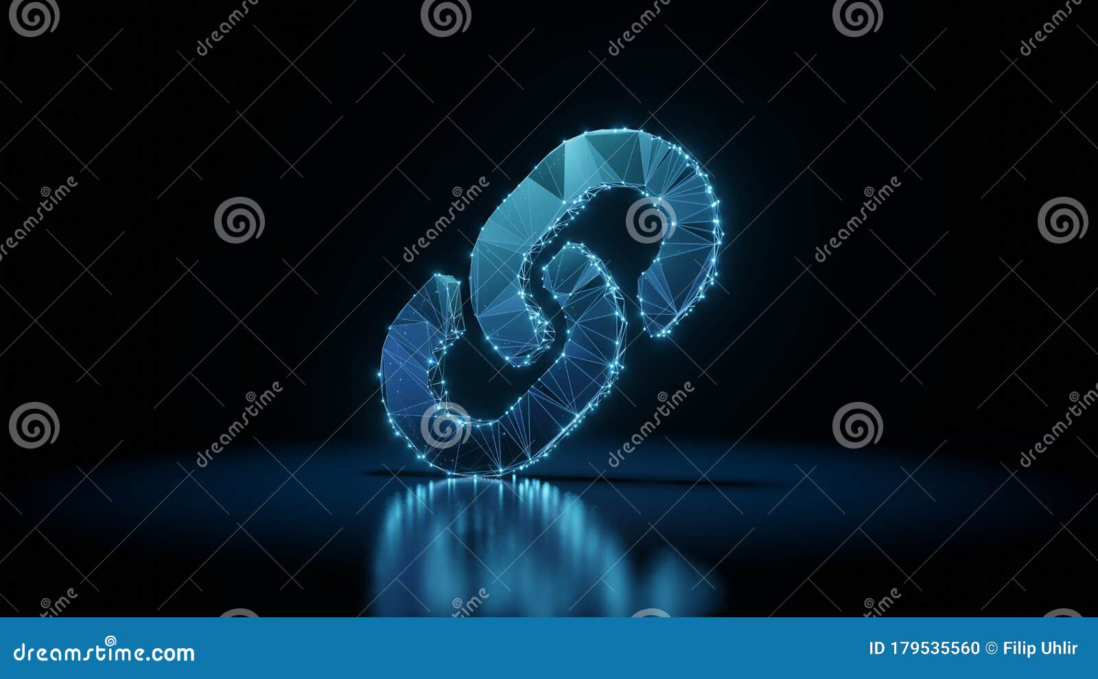 3d Rendering Wireframe Neon Glowing Symbol of Link on Black Background ...