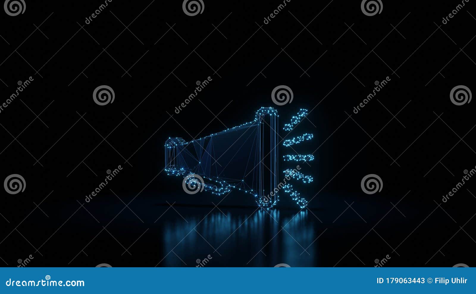 3d Rendering Wireframe Neon Glowing Symbol of Megaphone on Black ...