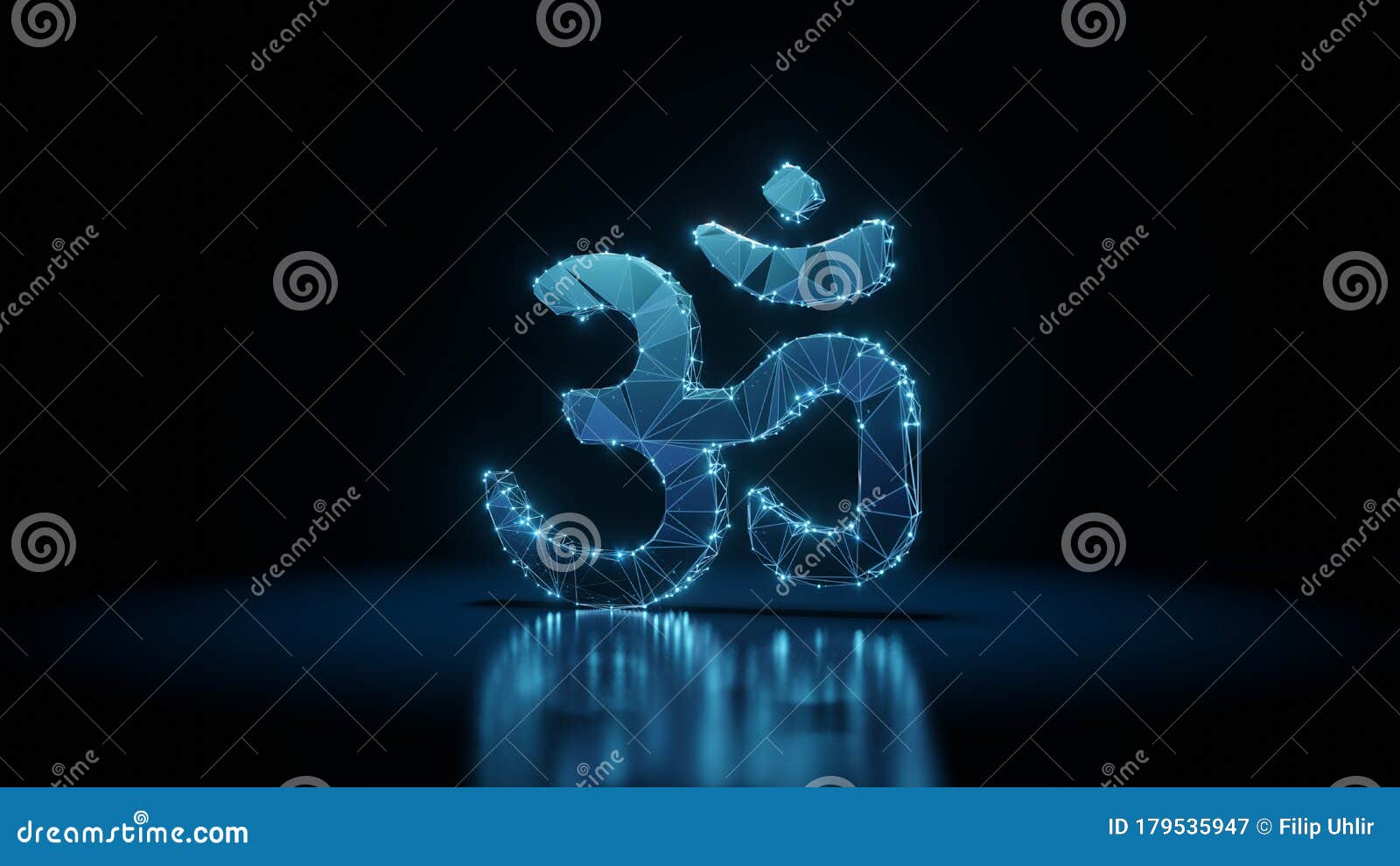 3d Rendering Wireframe Neon Glowing Symbol of Om on Black Background ...