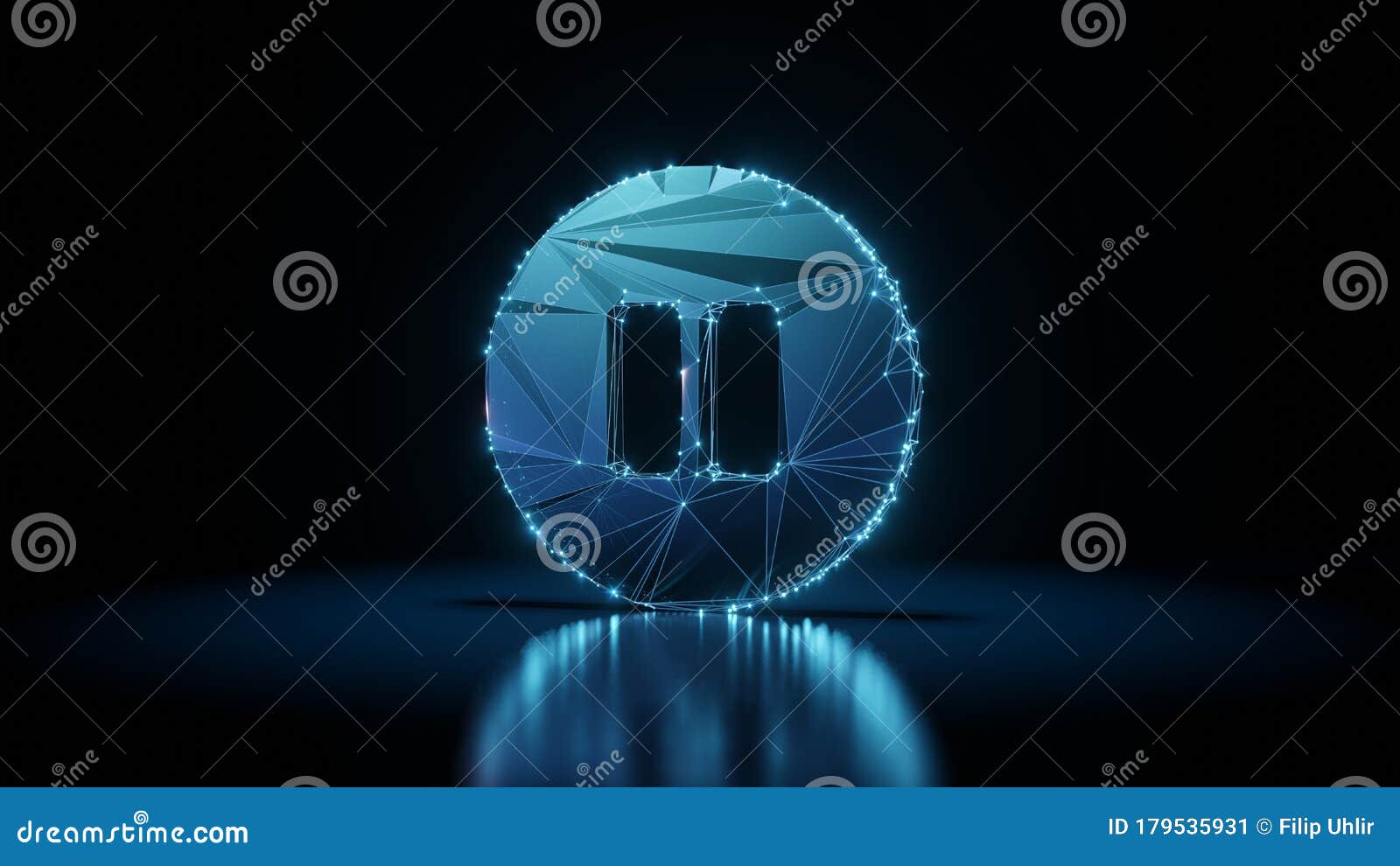 3d Rendering Wireframe Neon Glowing Symbol of Pause Circle on Black ...