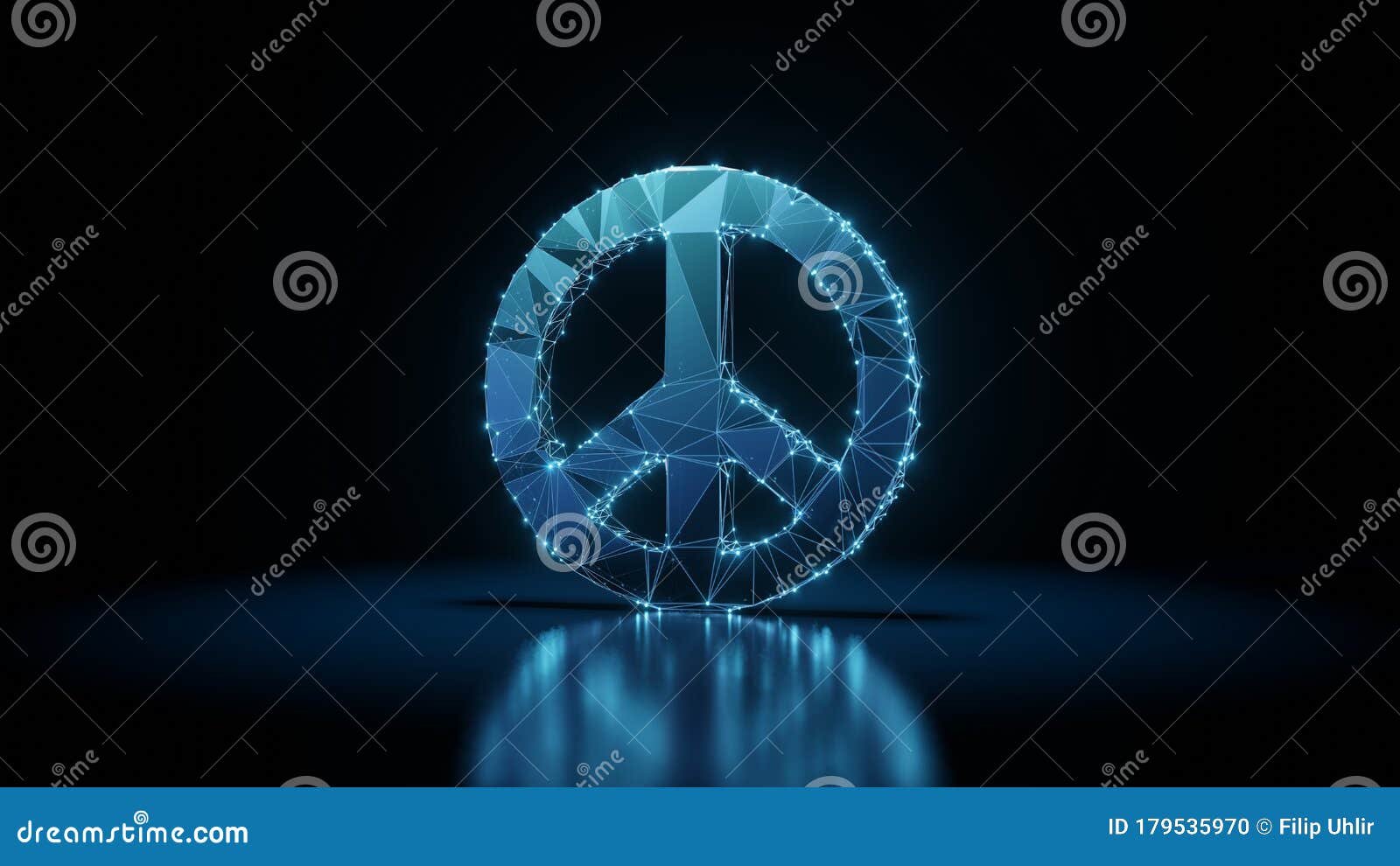 3d Rendering Wireframe Neon Glowing Symbol of Peace on Black Background ...
