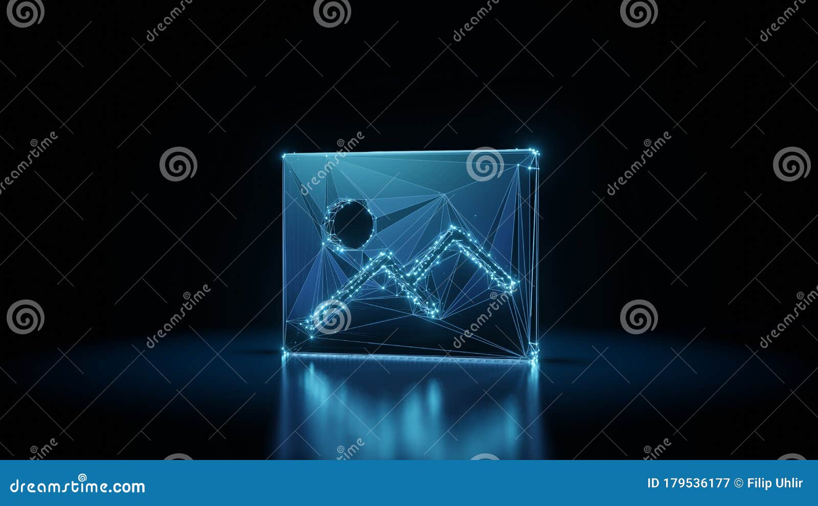 3d Rendering Wireframe Neon Glowing Symbol of Picture on Black ...