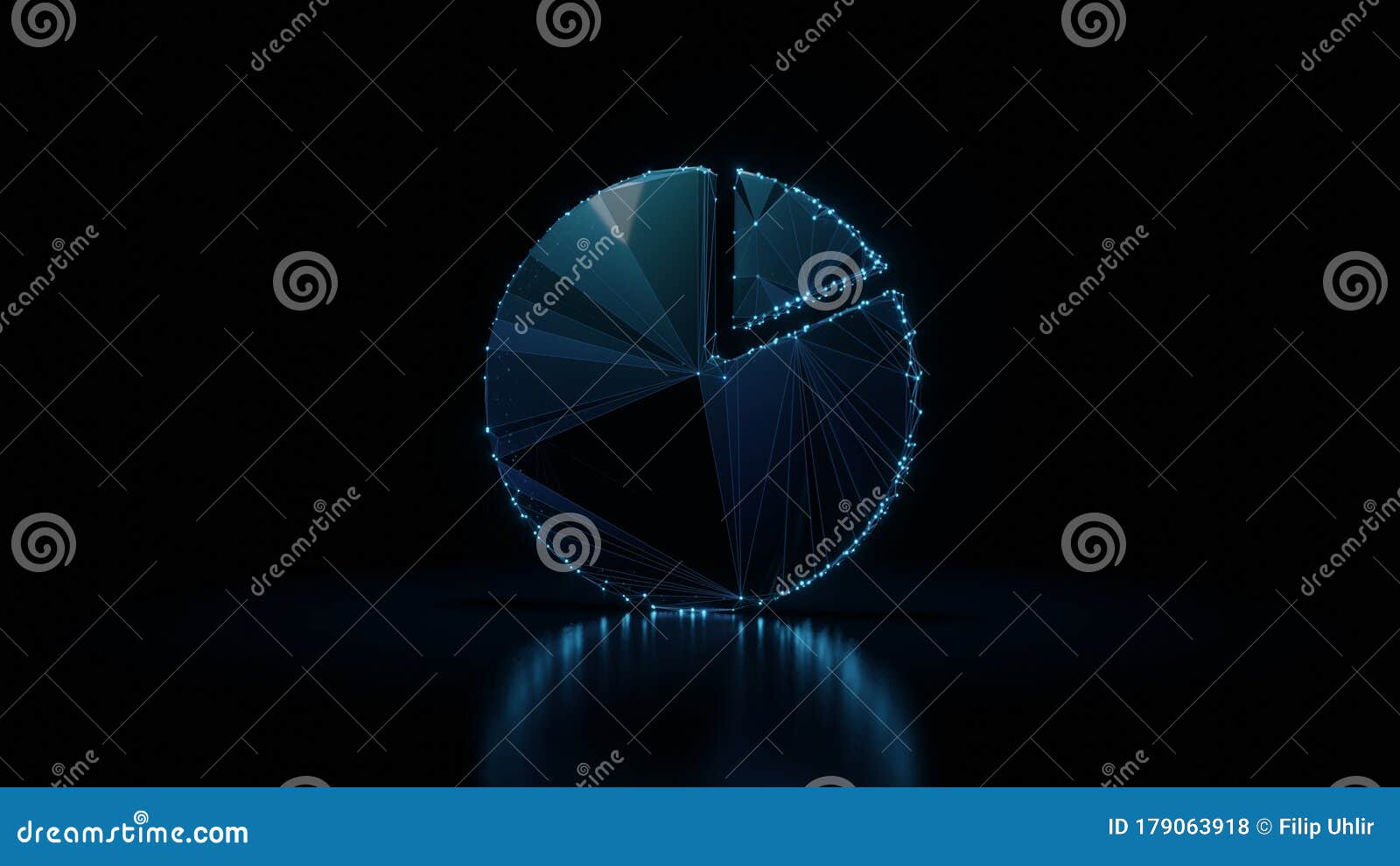 3d Rendering Wireframe Neon Glowing Symbol of Pie Chart on Black ...