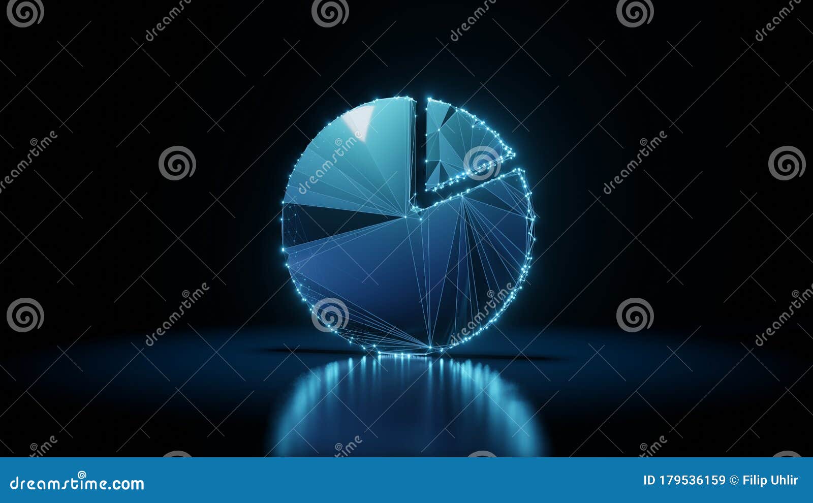 3d Rendering Wireframe Neon Glowing Symbol of Pie Chart on Black ...