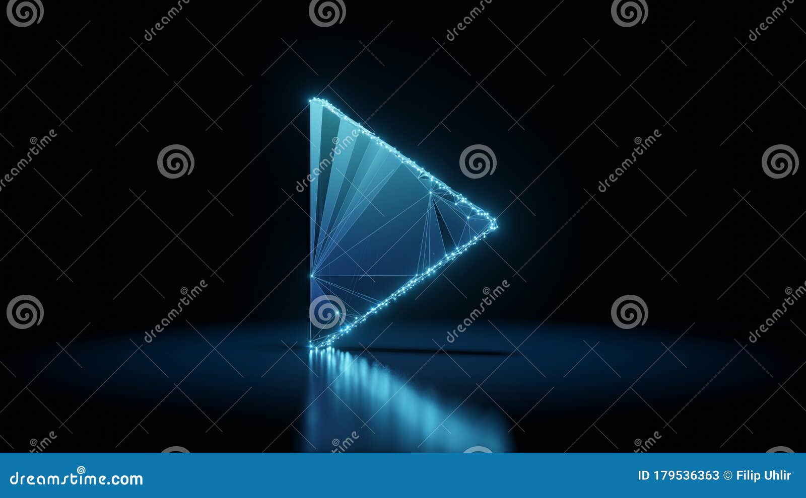 3d Rendering Wireframe Neon Glowing Symbol of Play Button on Black ...