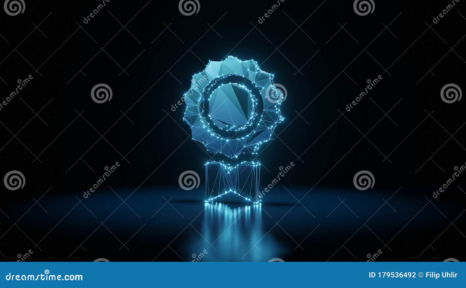 3d Rendering Wireframe Neon Glowing Symbol of Prize on Black Background ...