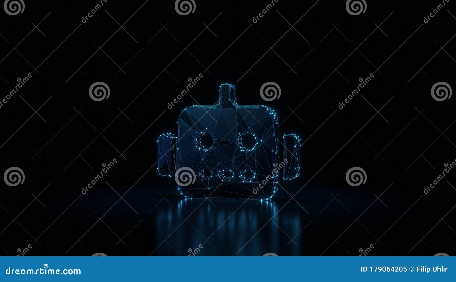 3d Rendering Wireframe Neon Glowing Symbol of Robot on Black Background ...