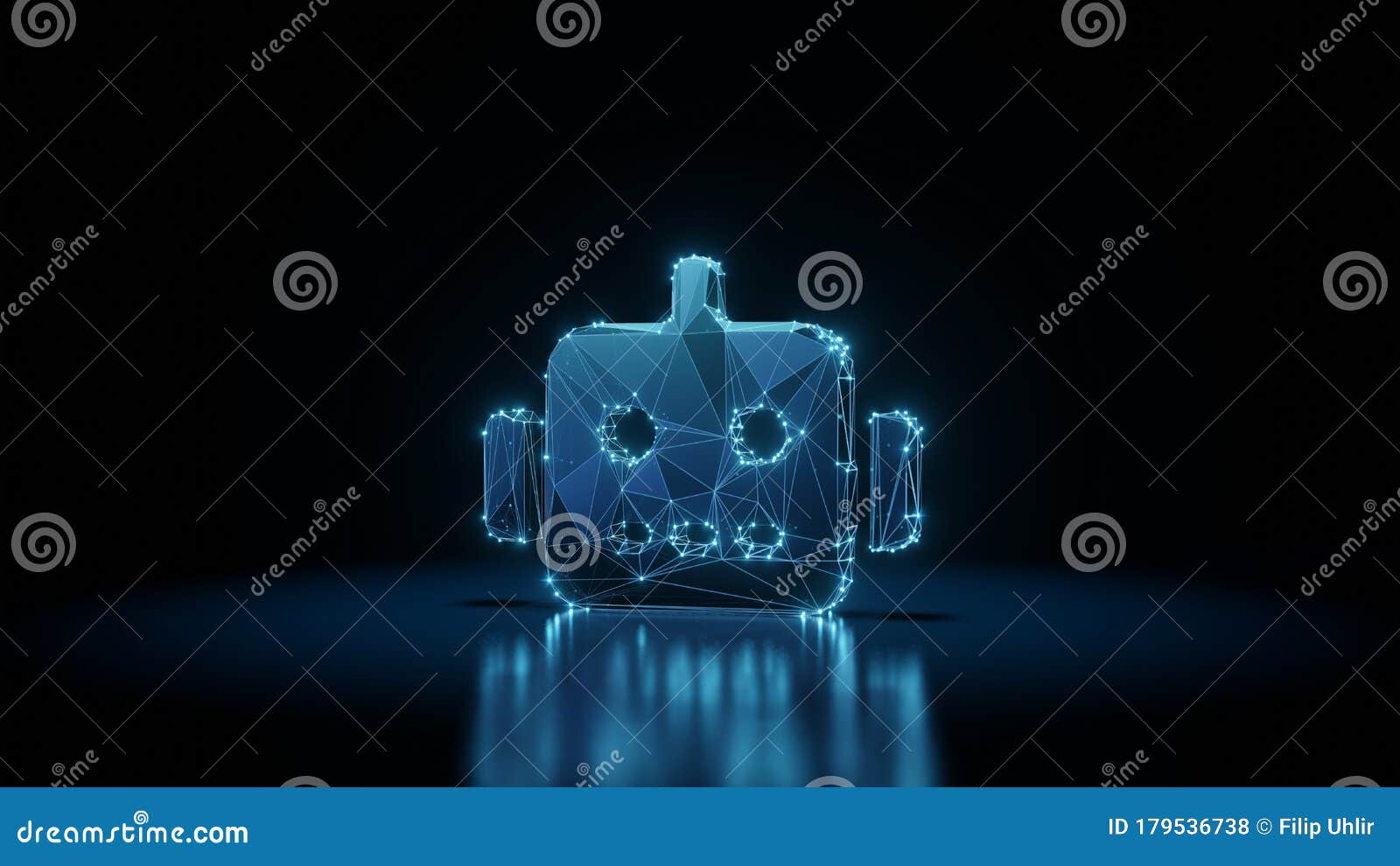 3d Rendering Wireframe Neon Glowing Symbol of Robot on Black Background ...