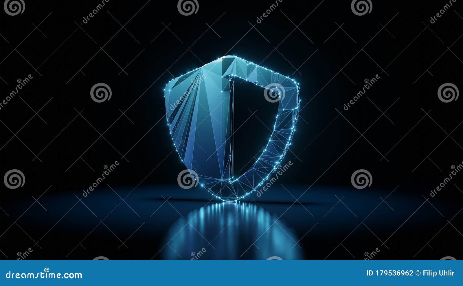 3d Rendering Wireframe Neon Glowing Symbol of Shield on Black ...