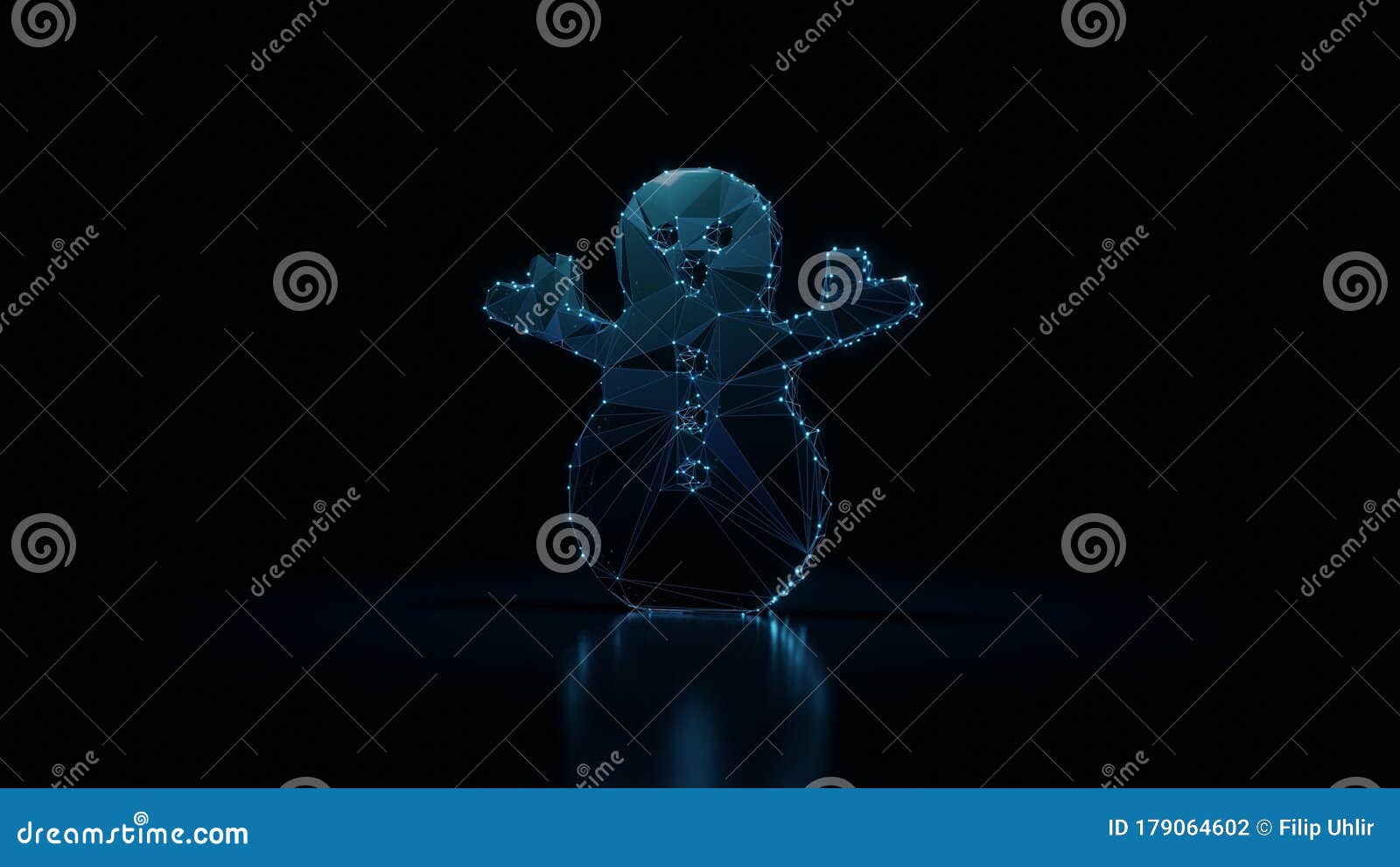 3d Rendering Wireframe Neon Glowing Symbol of Snowman on Black ...