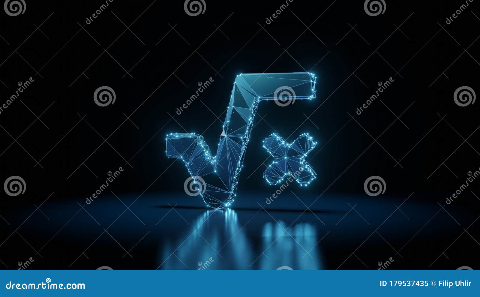3d Rendering Wireframe Neon Glowing Symbol of Square Root on Black ...