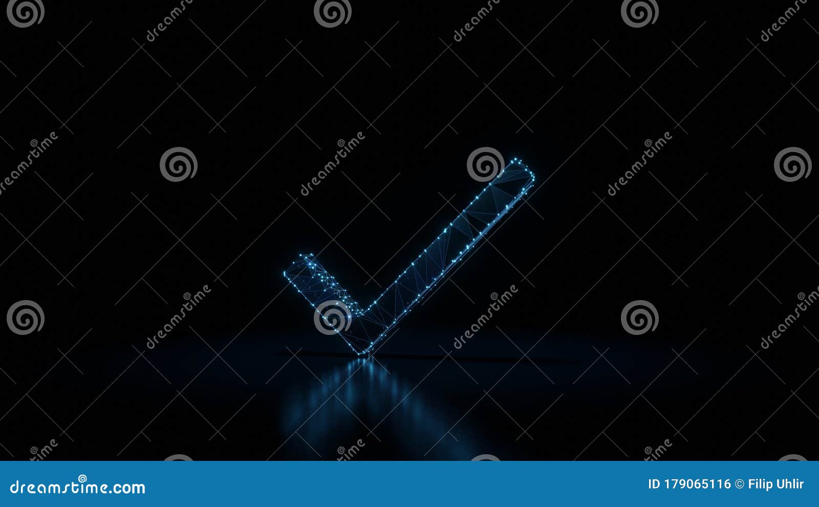 3d Rendering Wireframe Neon Glowing Symbol of Verification Mark on ...