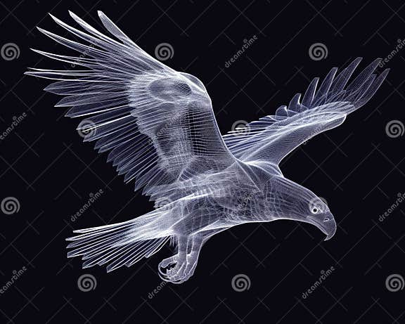 3d Rendering Wireframe Polygonal Eagle Flying. Generative AI. Stock ...