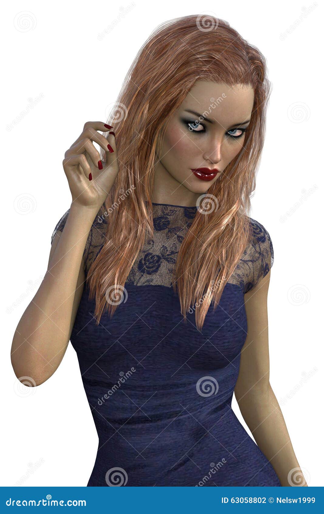 3D Rendering of Woman in Blue Dress. Stock Illustration - Illustration ...