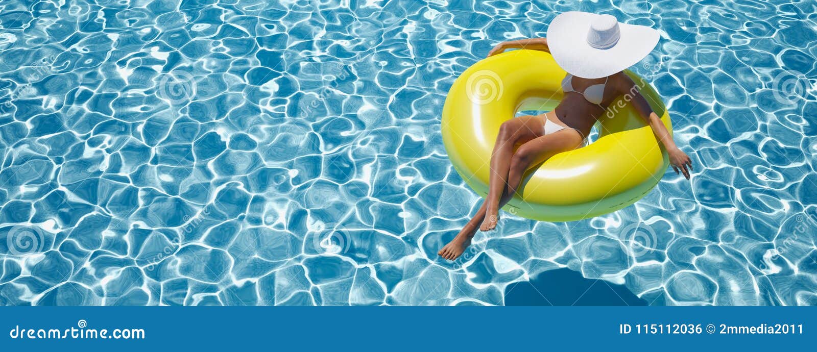 Woman Swimming on Float in a Pool. 3d Rendering Stock Illustration ...