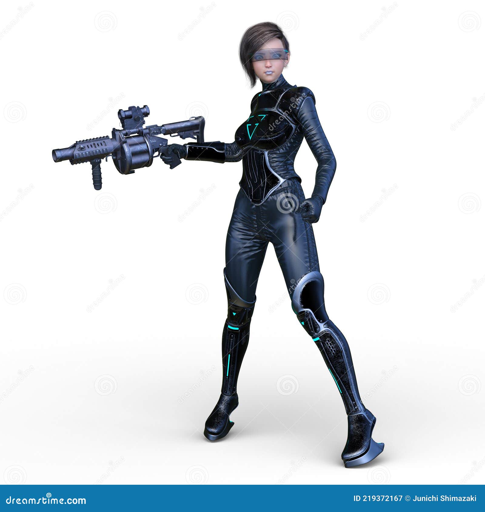 3D Rendering of Woman with Weapon Stock Illustration - Illustration of ...