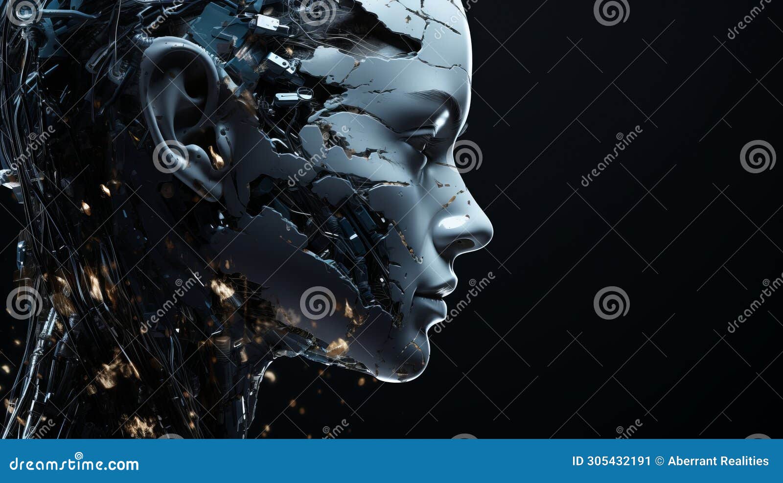3d Rendering of a Womans Face with Broken Pieces of Metal Stock ...