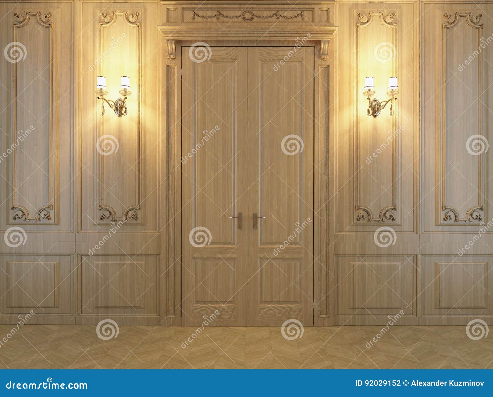 3D Rendering Wood Panels in the Interior Stock Photo - Image of elegant ...