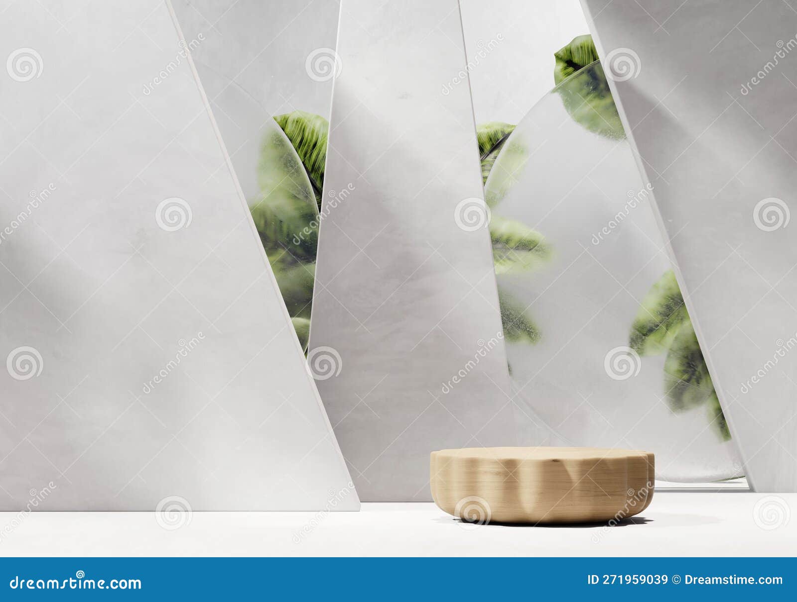 3D Rendering Wood Platform Podium with Plant Product Presentation ...
