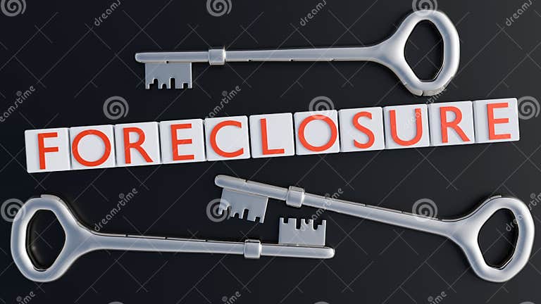 A 3D Rendering of the Word FORECLOSURE on Cube Shapes and Keys. Stock ...
