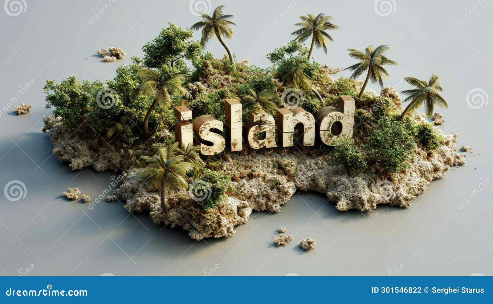 A 3d-like Image of a Word Island at Island with Palm Trees, AI Stock ...