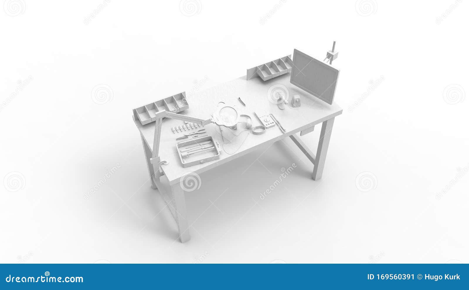 3d Rendering Of A Work Station Table Top Isolated In White Background ...