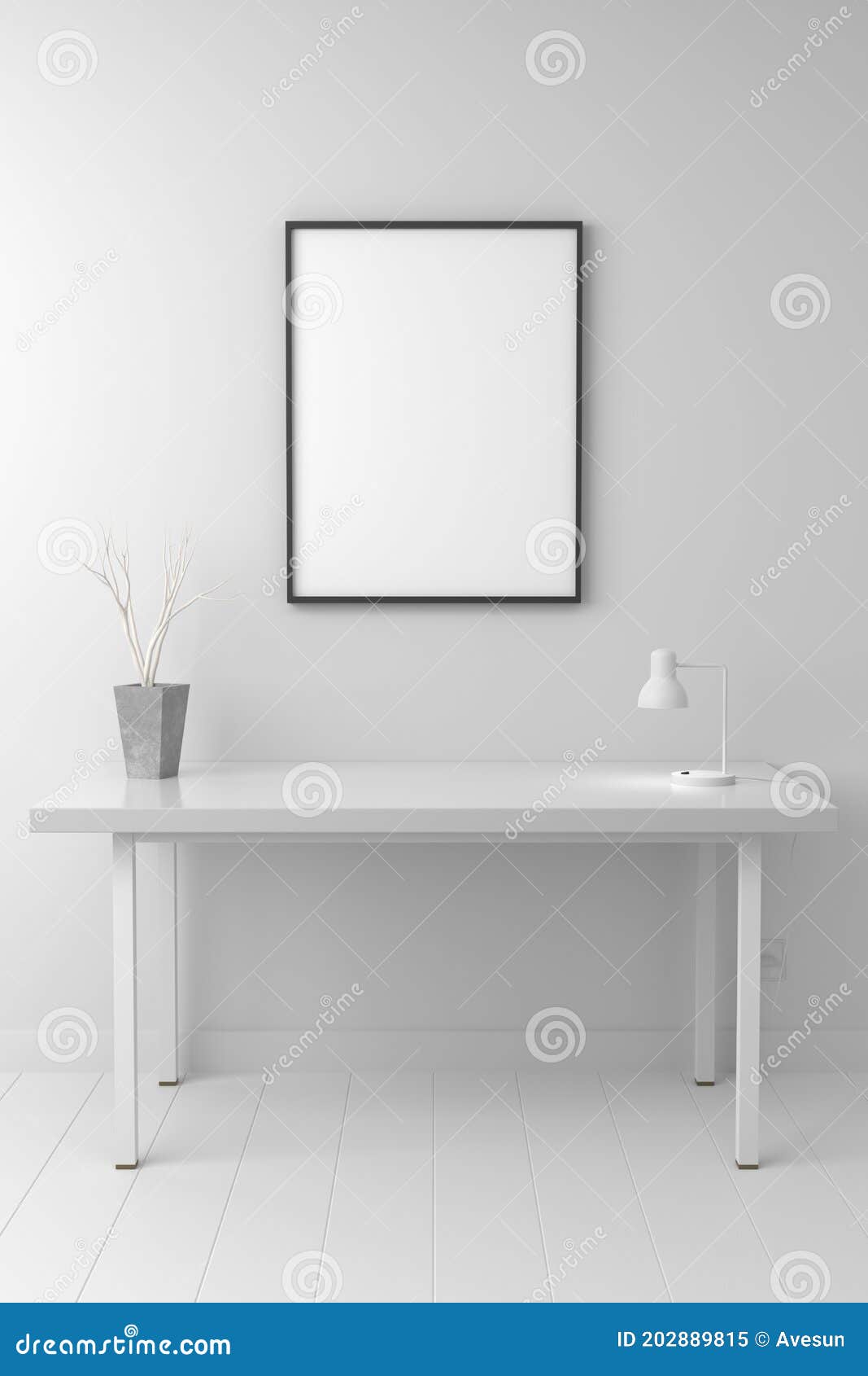 3d Rendering of Working Desk with Picture Frame Stock Illustration ...