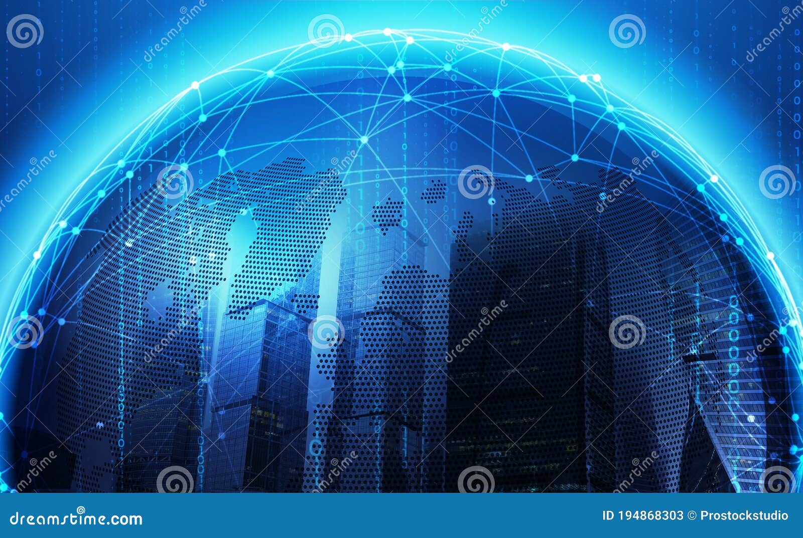3d Rendering of World Globe with Polygonal Connections and Cityscape ...