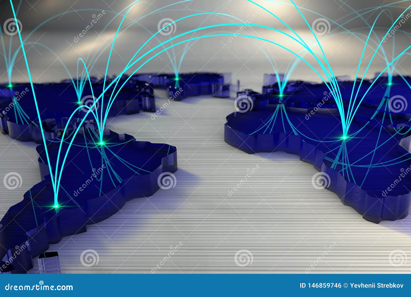 3d Rendering World Map Connected By A Network Of Rays Stock Illustration Illustration Of