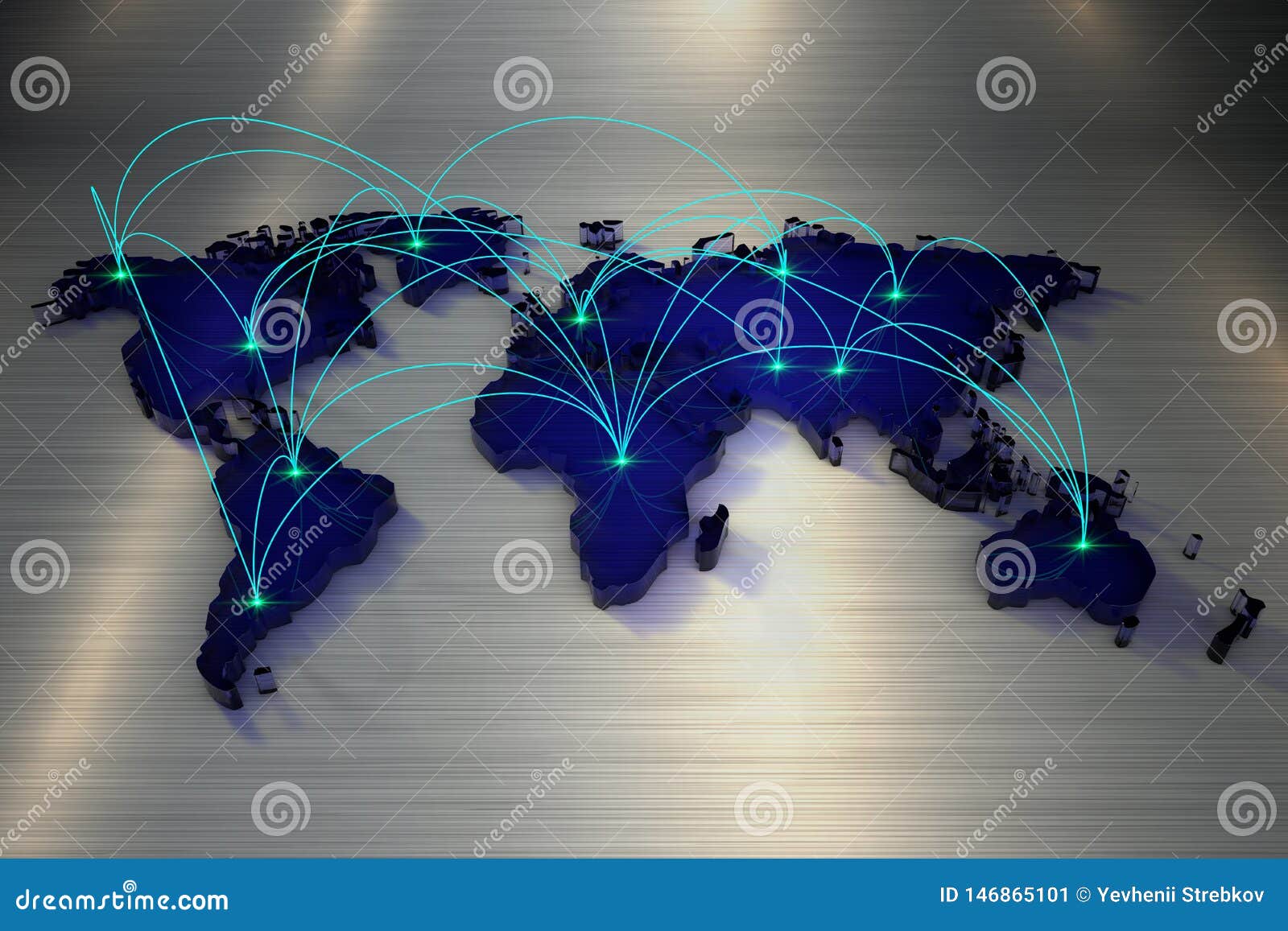 3d Rendering World Map Connected by a Network of Rays Stock ...