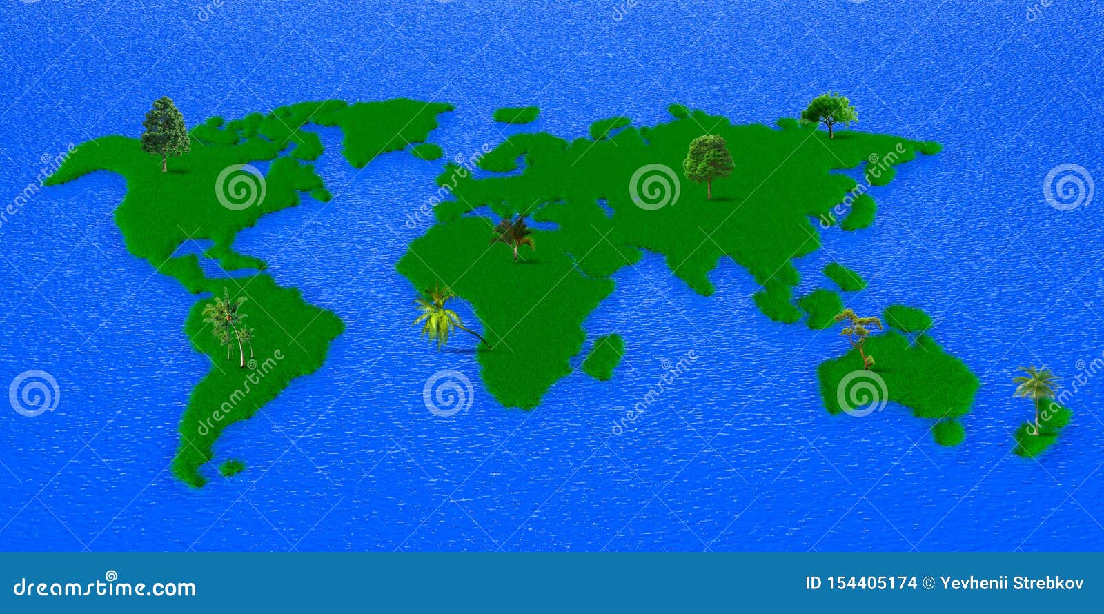 3d Rendering World Map of Grass Stock Illustration - Illustration of ...