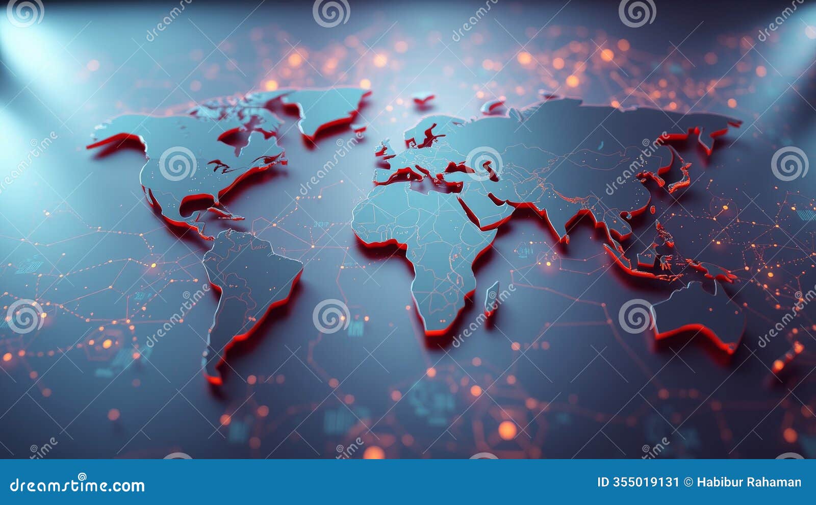 A 3D Rendering of the World Map with Red Lines Connecting Cities Stock ...