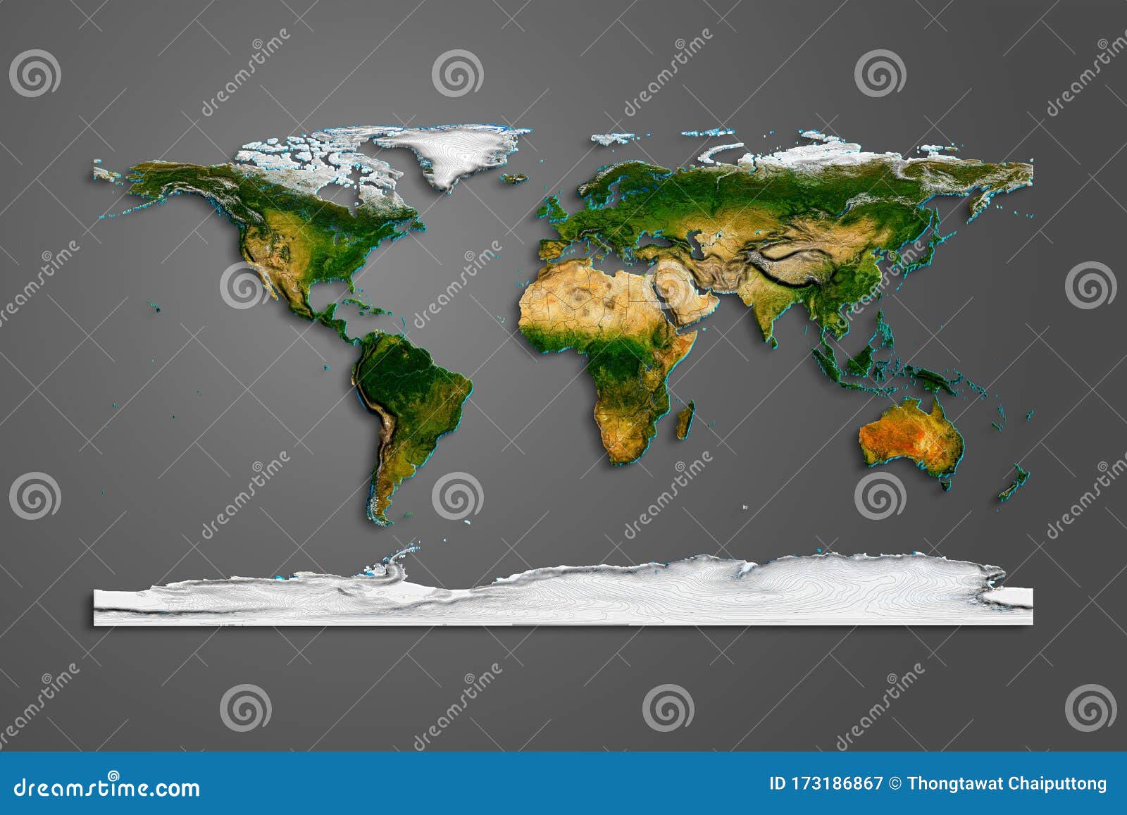 3d Rendering World Map of Rough Texture. Close Up Stock Illustration ...