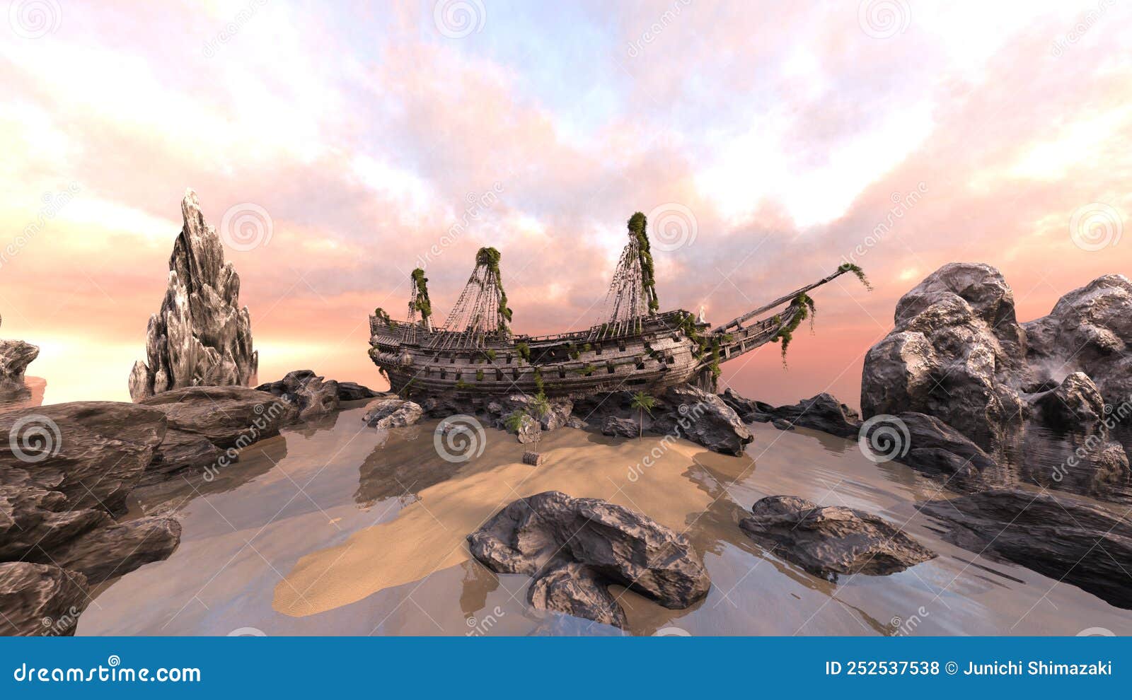 3D Rendering of a Wrecked Ship Stock Illustration - Illustration of ...