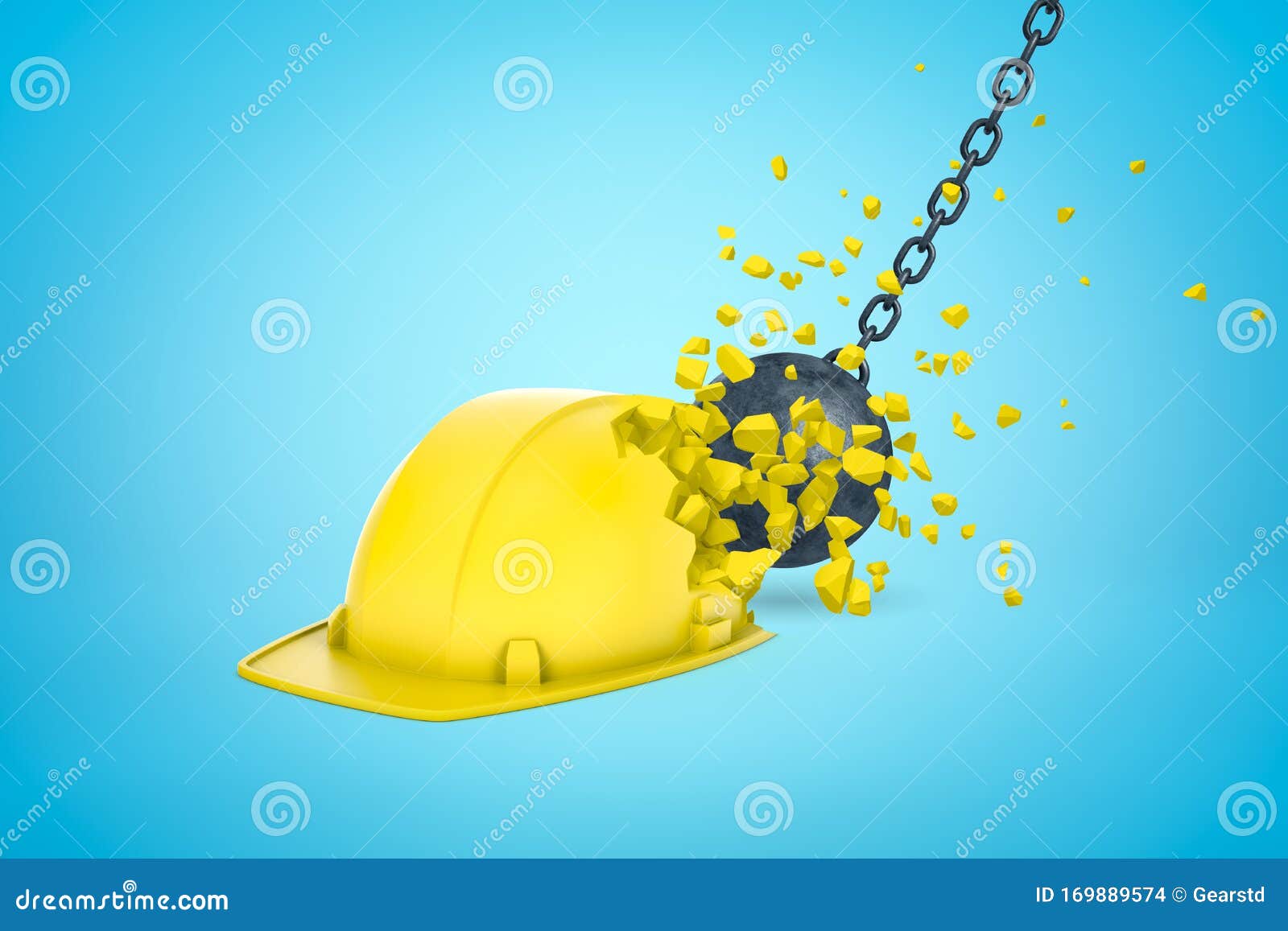 3d Rendering of Wrecking Ball Hitting and Breaking Yellow Hard Hat on ...