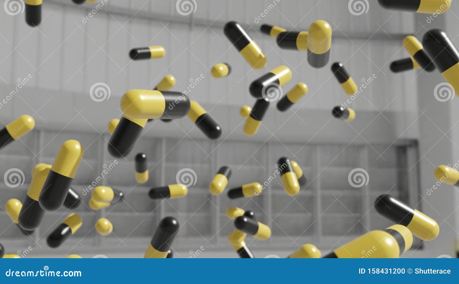 Yellow and Black Pill Capsule Floating in Space, 3d Rendering Stock ...