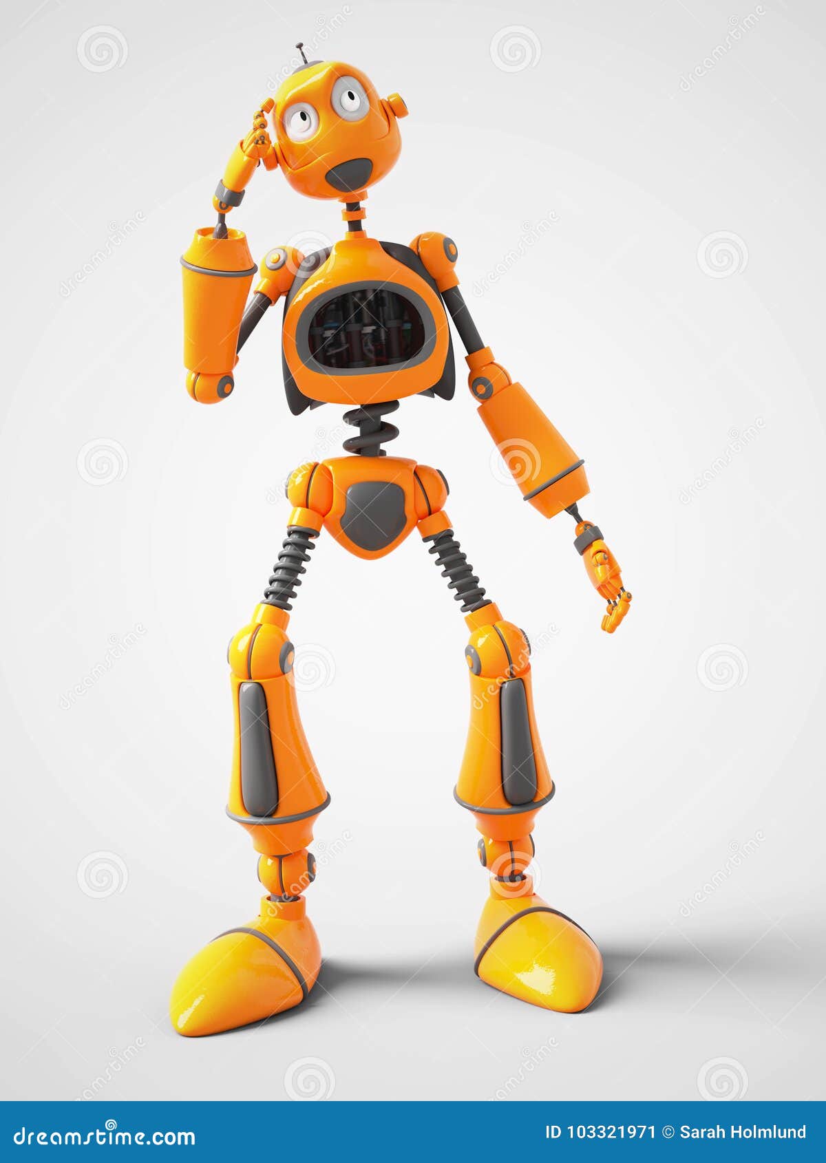 Yellow Cartoon Robot Thinking about Something. Stock Illustration ...