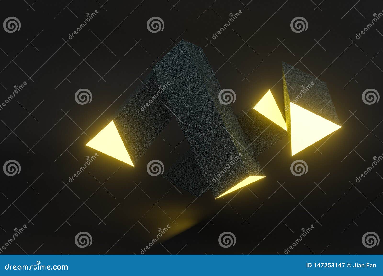 3d Rendering, Yellow Glowing Triangle Pillar with Dark Background Stock ...