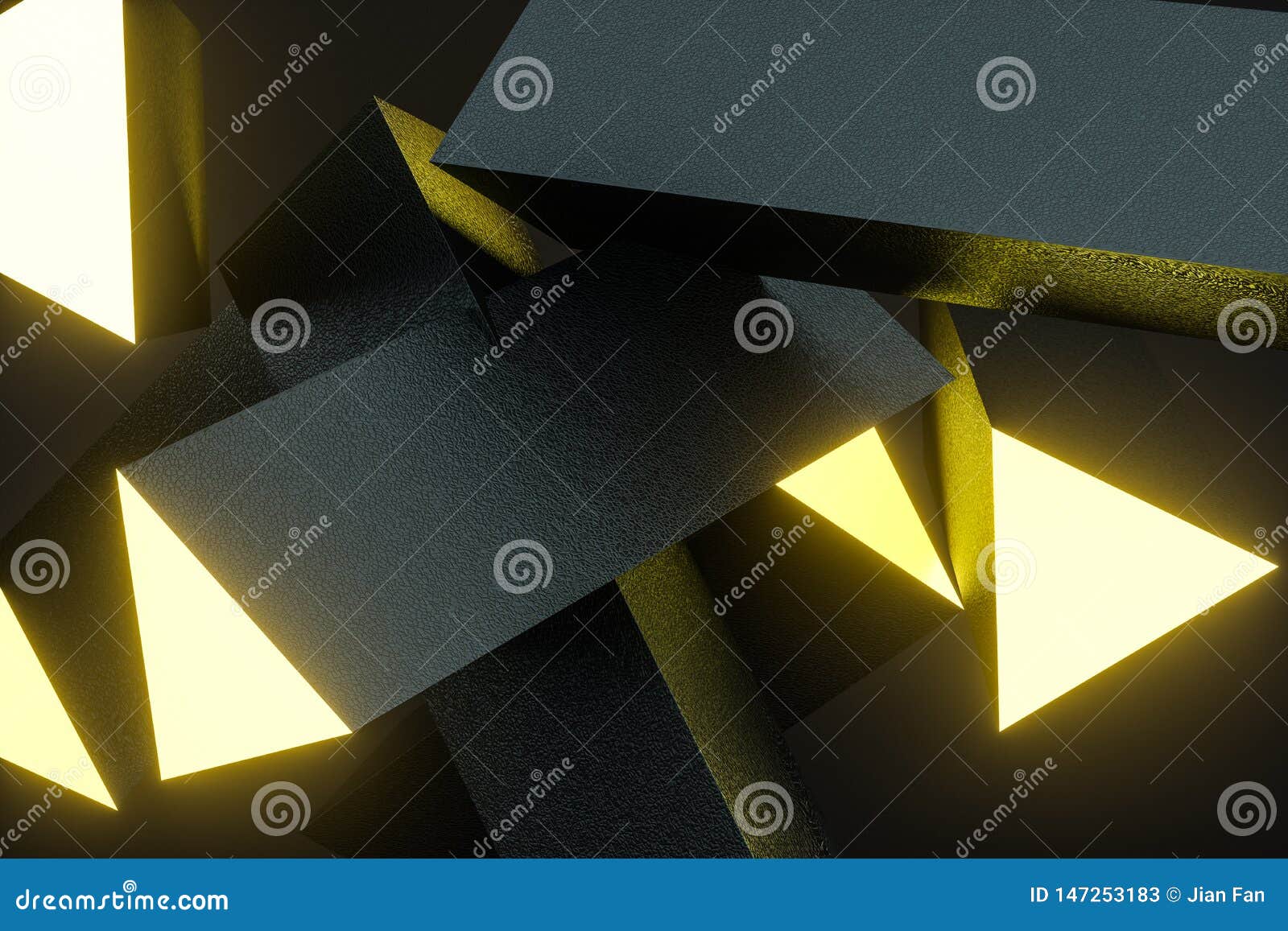 3d Rendering, Yellow Glowing Triangle Pillar with Dark Background Stock ...