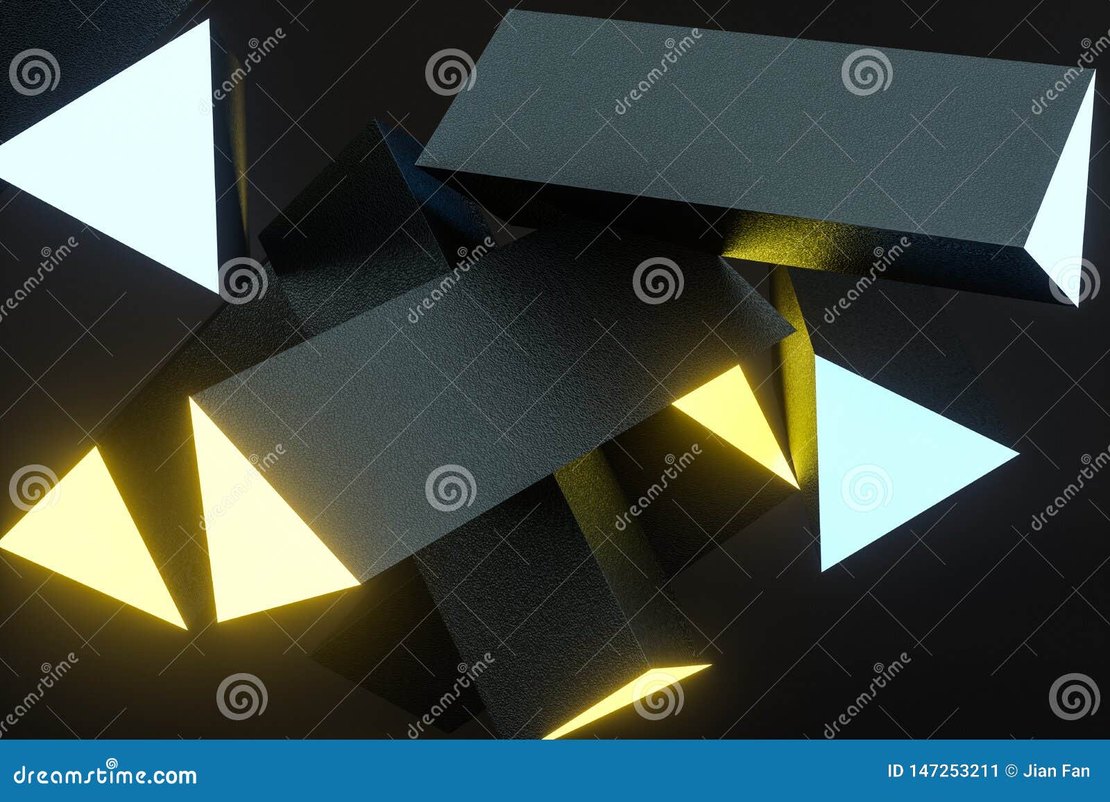 3d Rendering, Yellow Glowing Triangle Pillar with Dark Background Stock ...
