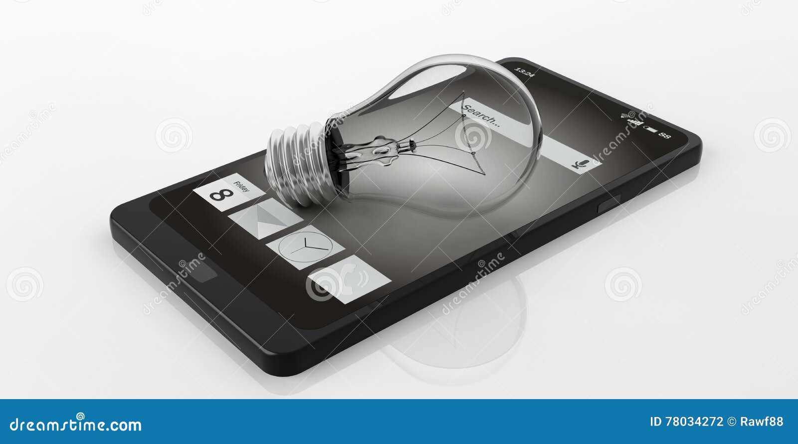 3d Rendering Yellow Light Bulb on a Smart Phone Stock Illustration ...