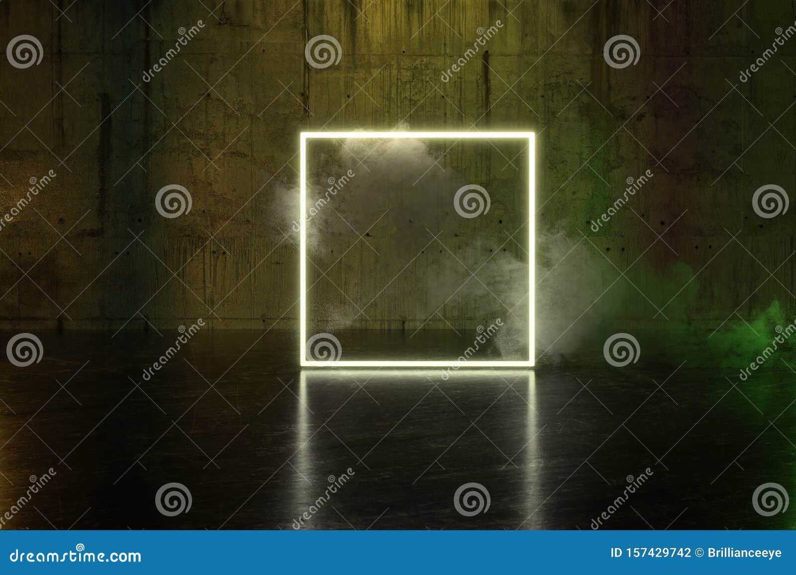 3d Rendering of Yellow Lighten Square Shape with Light Spot and Smoke ...